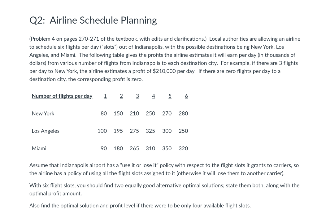 Solved Q2: Airline Schedule Planning (Problem 4 on pages | Chegg.com