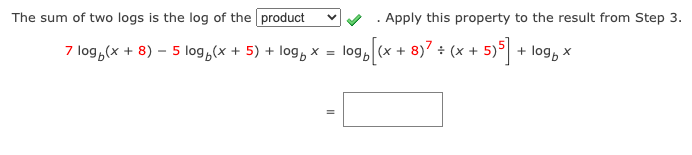 Solved um of two logs is the log of the Apply this property | Chegg.com