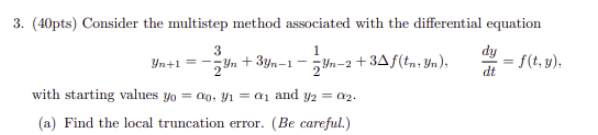 3. (40pts) Consider the multistep method associated | Chegg.com