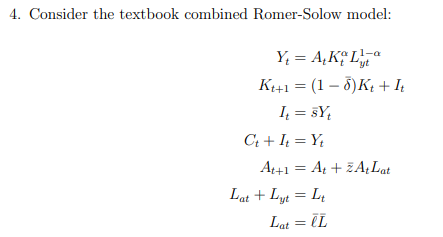4. Consider the textbook combined Romer-Solow model: | Chegg.com