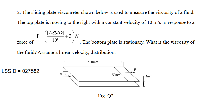 Solved 2. The sliding plate viscometer shown below is used | Chegg.com