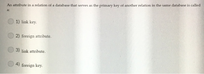 Solved An attribute in a relation of a database that serves | Chegg.com