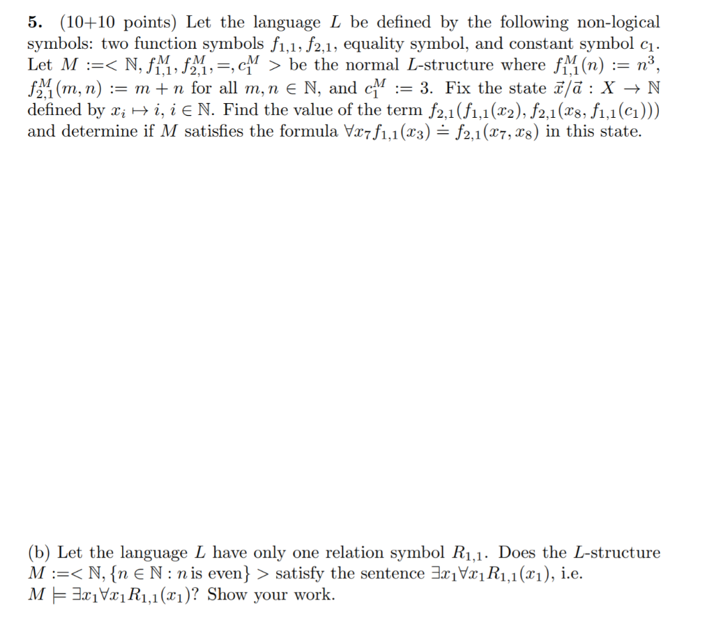 5. (10+10 points) Let the language L be defined by | Chegg.com