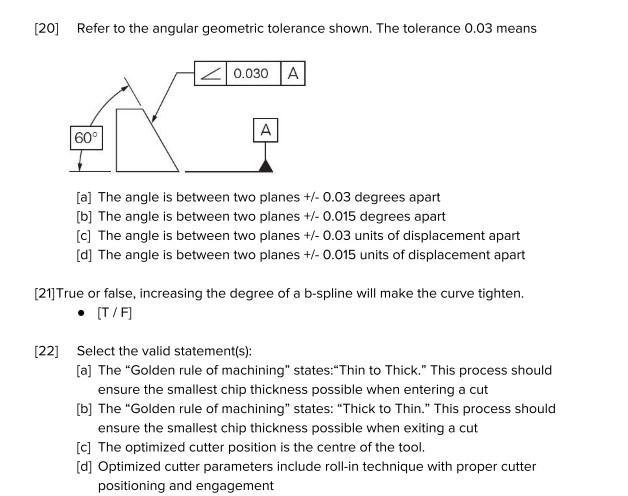 Solved [20] Refer to the angular geometric tolerance shown. | Chegg.com