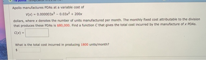Solved 6 points Tar Apollo manufactures PDAs at a variable | Chegg.com