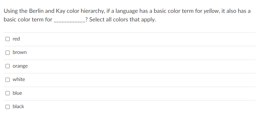 Solved Using the Berlin and Kay color hierarchy, if a | Chegg.com