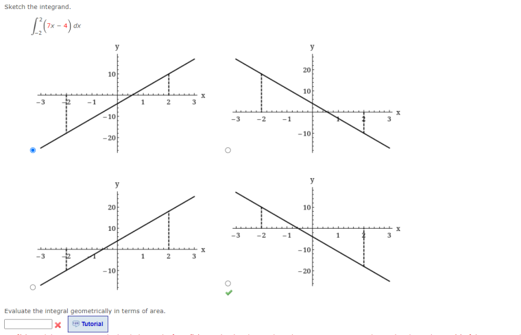Solved Sketch the integrand. ∫−22(7x−4)dx Evaluate the | Chegg.com