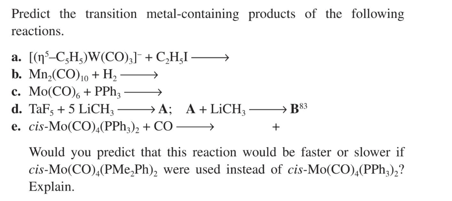 Solved Predict the transition metal-containing products of | Chegg.com