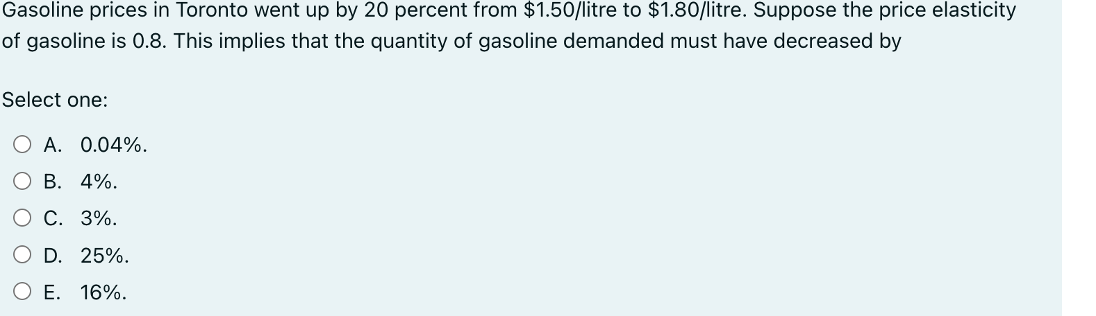 Solved Gasoline prices in Toronto went up by 20 ﻿percent | Chegg.com