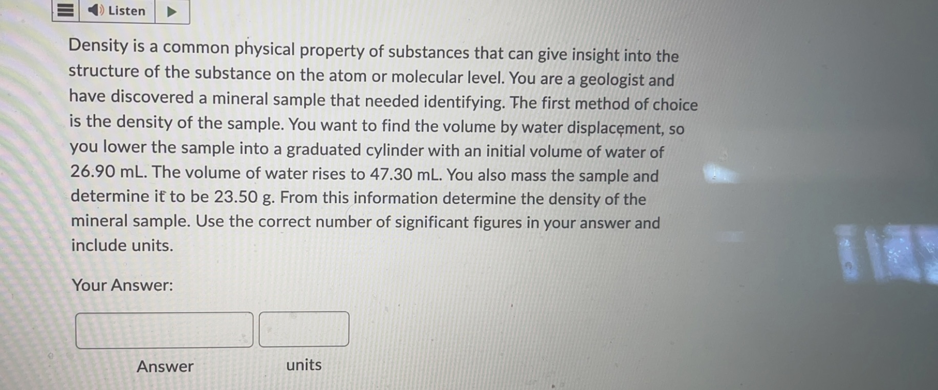 Solved Density is a common physical property of substances | Chegg.com