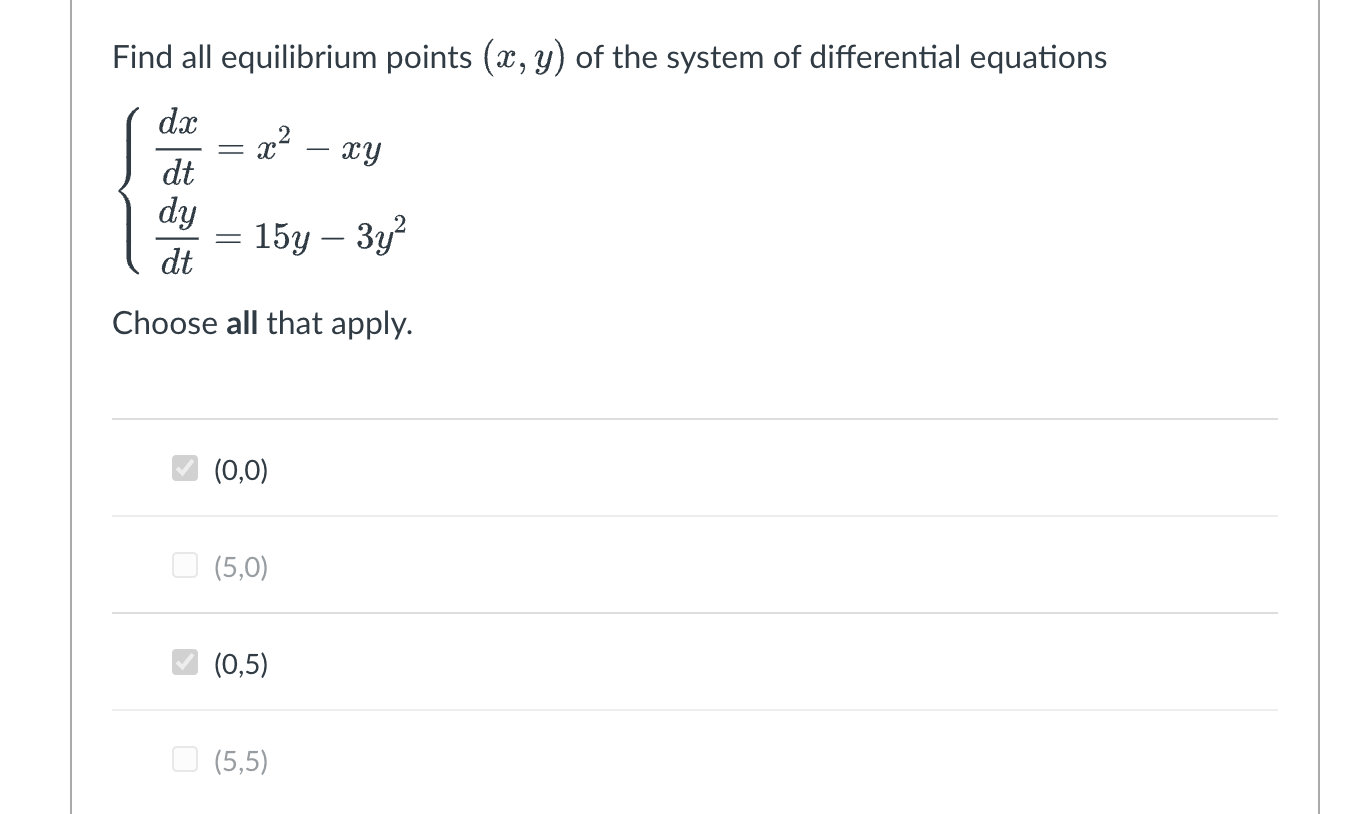 Solved Find all equilibrium points (x,y) of the system of | Chegg.com