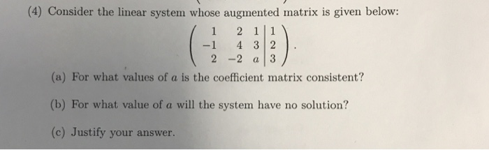 Solved Consider the linear system whose augmented matrix is | Chegg.com