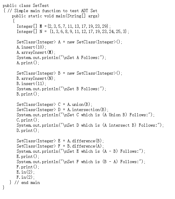 Implement the functionalities of the Set Class, as | Chegg.com