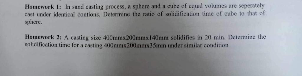 Solved Homework 1: In sand casting process, a sphere and a | Chegg.com