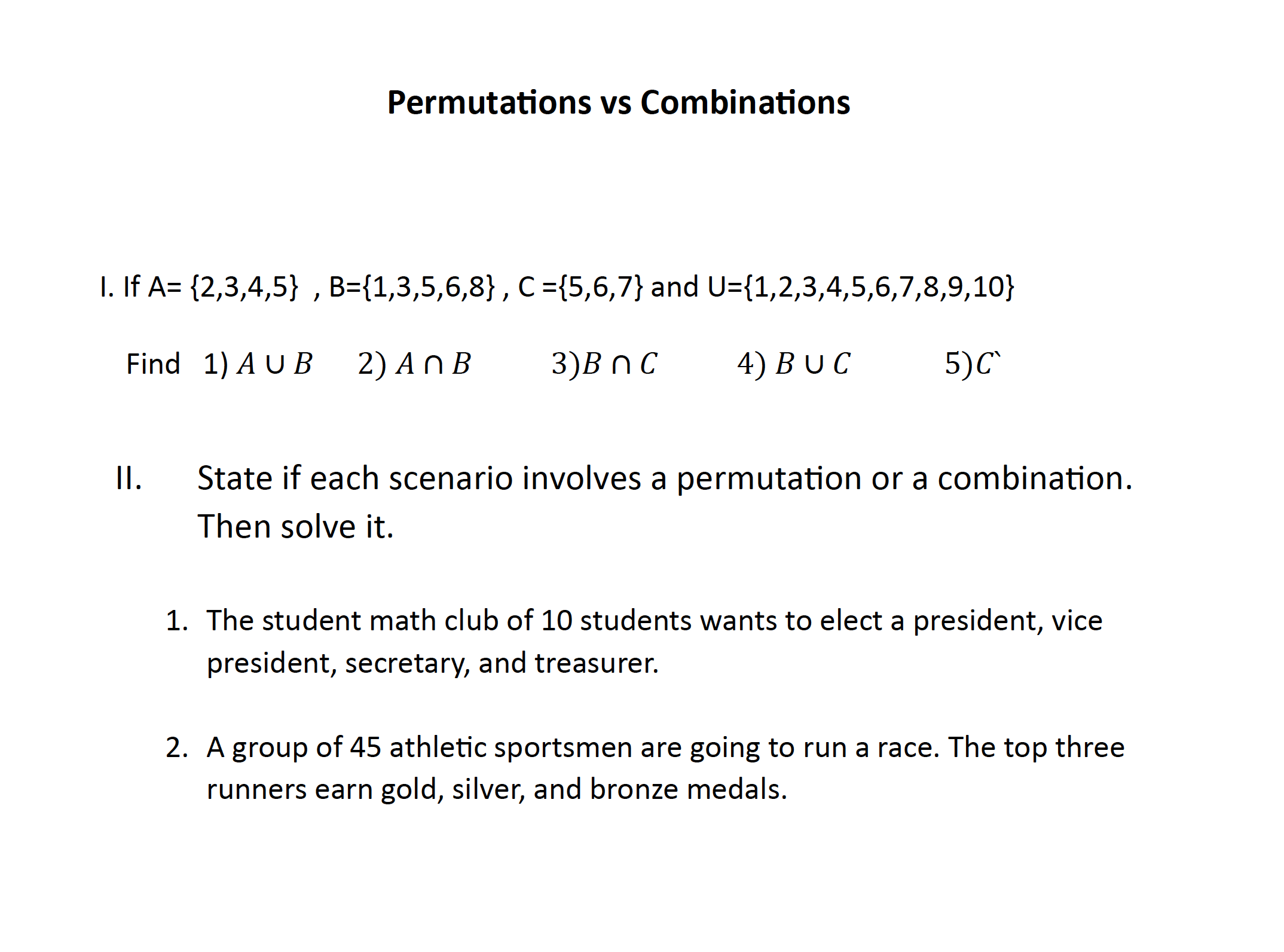 Solved Permutations vs CombinationsI. If | Chegg.com
