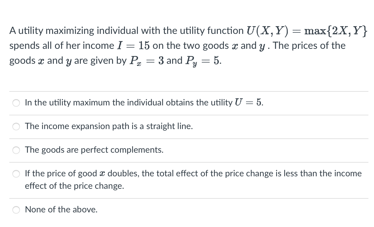 Solved A utility maximizing individual with the utility | Chegg.com