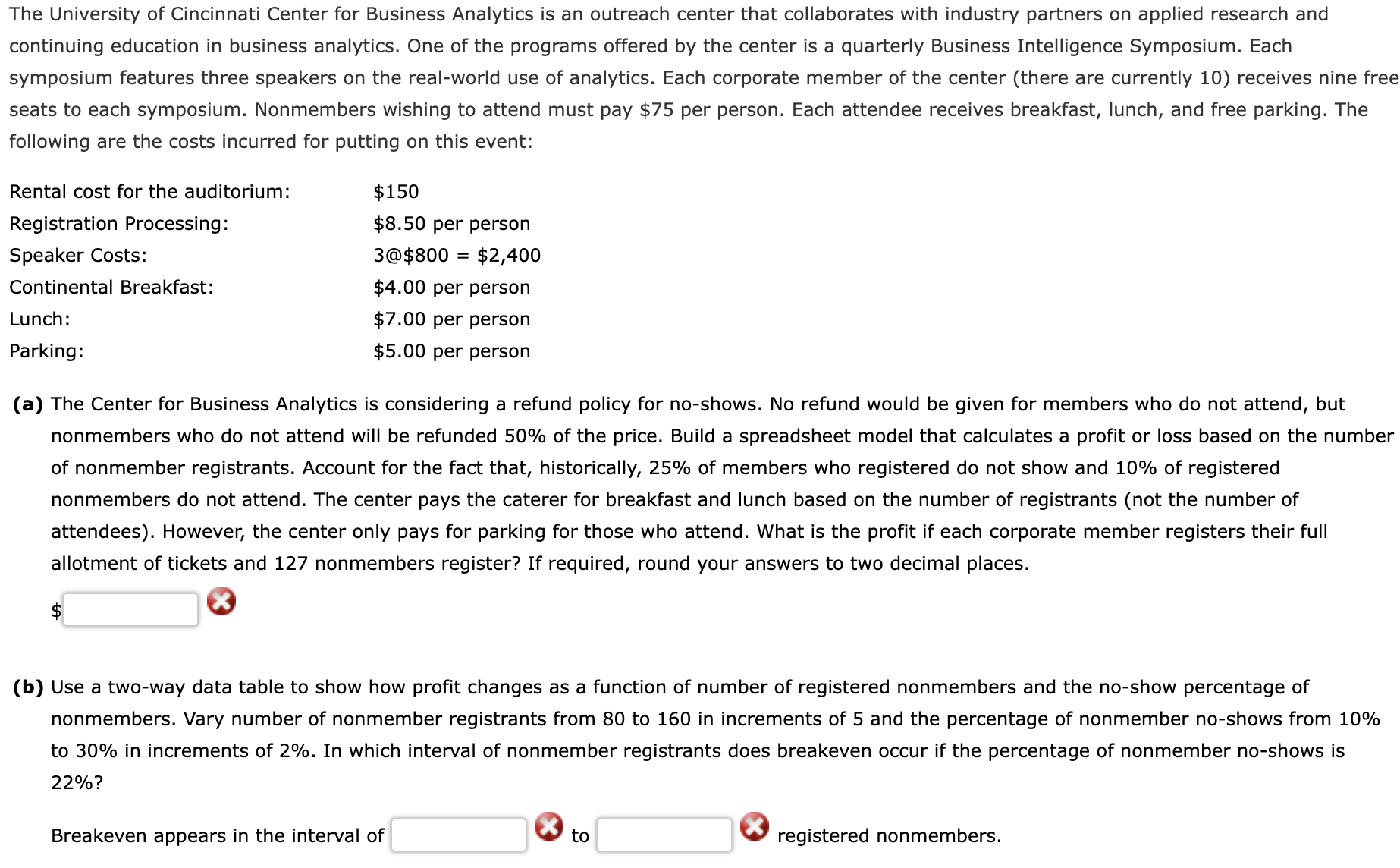 Solved (b) ﻿Use a two-way data table to show how profit | Chegg.com