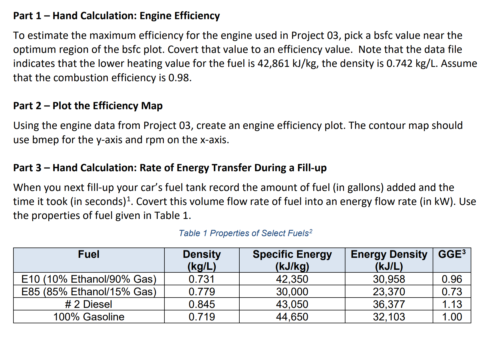 Part 1 - Hand Calculation: Engine Efficiency To | Chegg.com