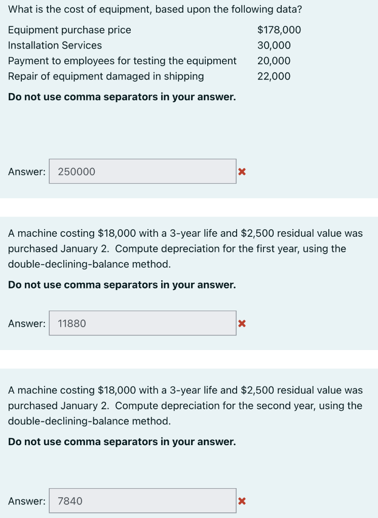 Solved What is the cost of equipment, based upon the | Chegg.com