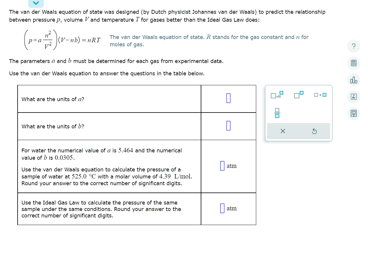 Solved The van der Waals equation of state was designed (by | Chegg.com