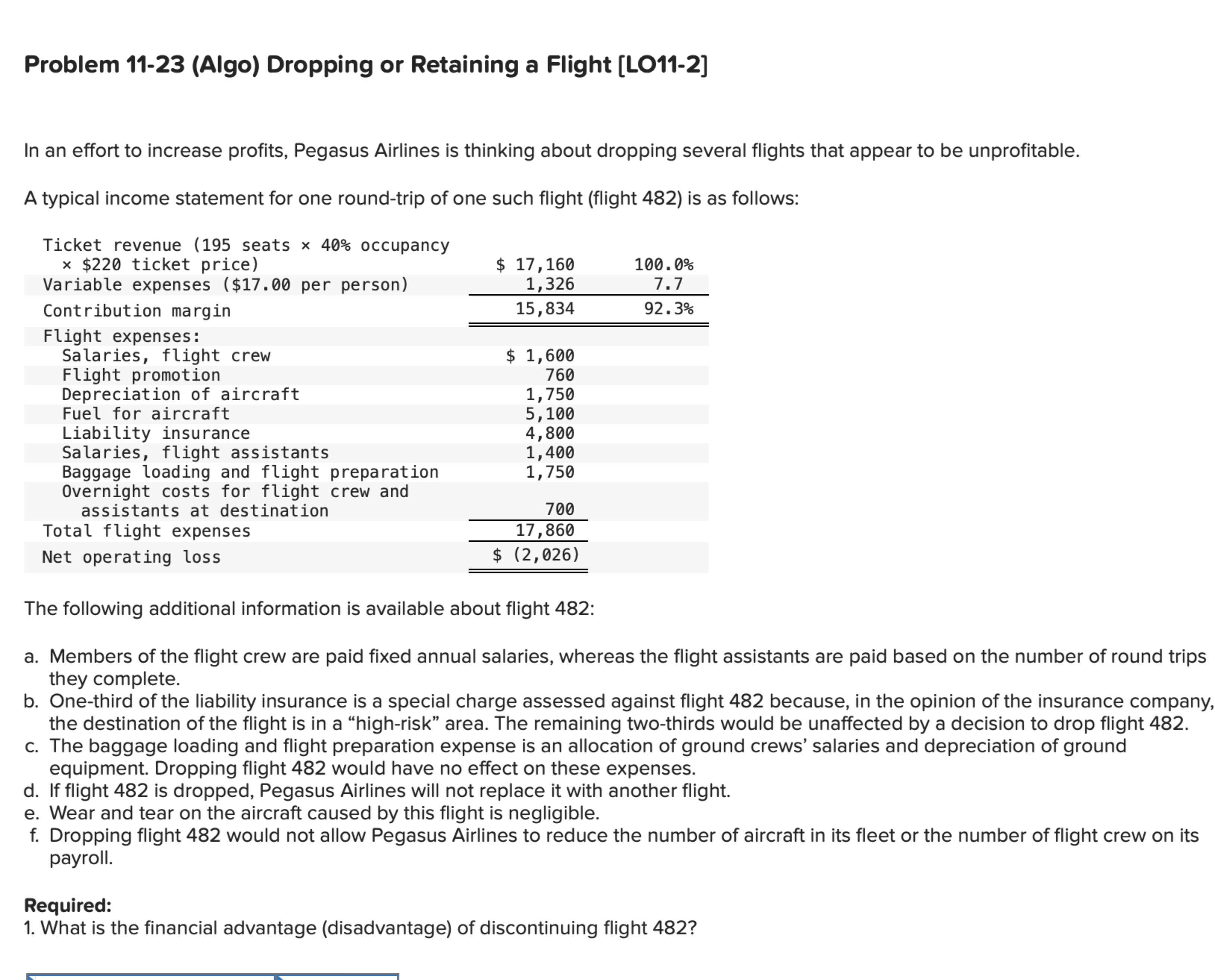 Solved Problem 11-23 (Algo) ﻿Dropping or Retaining a Flight | Chegg.com