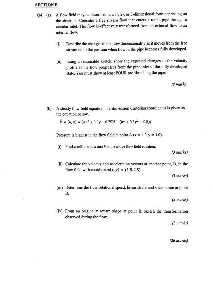 Solved SECTION B Q4 (a) A flow field may be described in a | Chegg.com