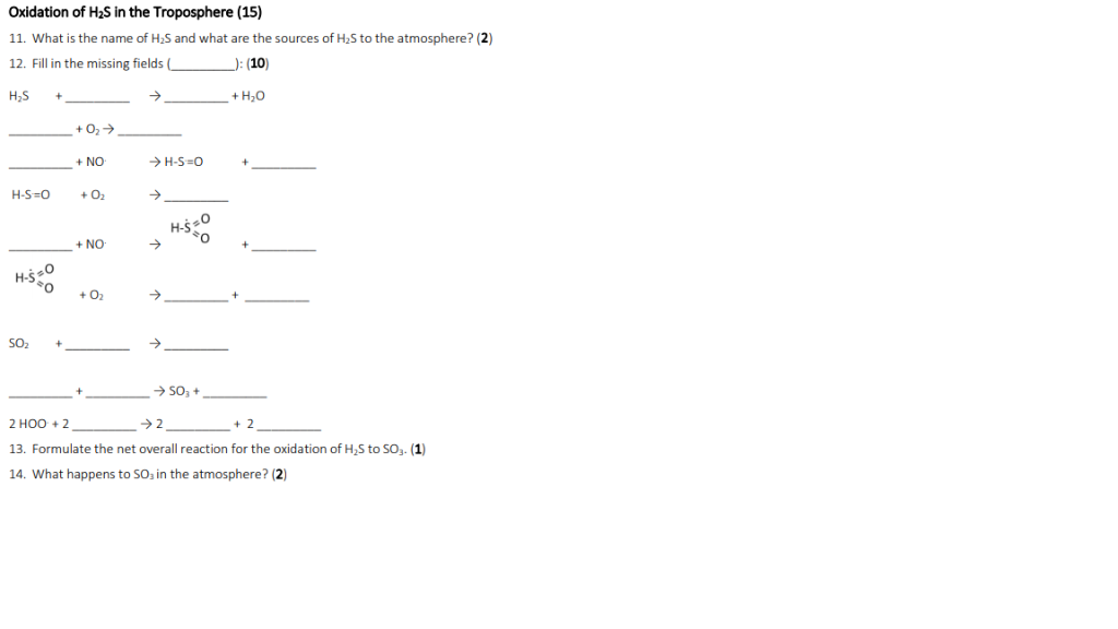 Solved Oxidation of H2S in the Troposphere (15) 11. What is | Chegg.com