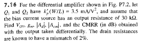 Solved 7.16 For the differential amplifier shown in Fig. | Chegg.com