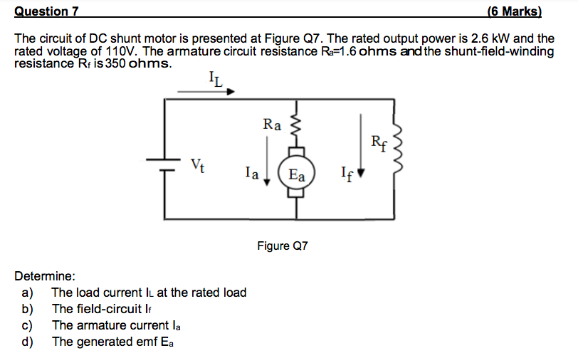 Solved The circuit of DC shunt motor is presented at Figure | Chegg.com