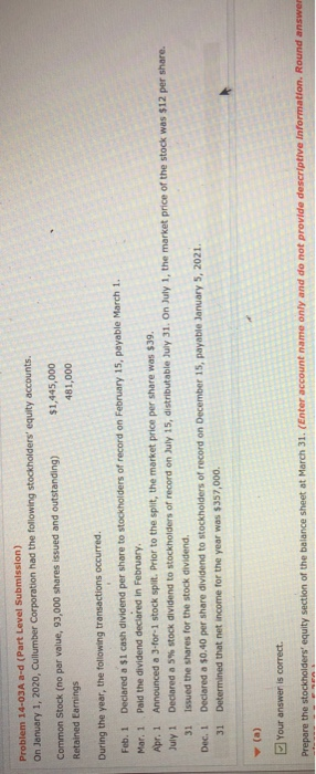 Solved Problem 14-03A a-d (Part Level Submission) On Jenuary | Chegg.com