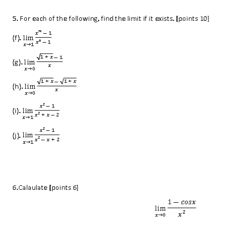 Solved 5. For each of the following, find the limit if it | Chegg.com