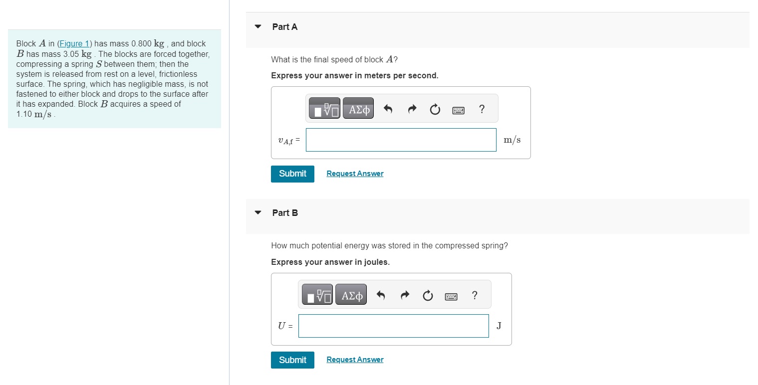 Solved Block A ﻿in (Figure 1) ﻿has mass 0.800kg, ﻿and blockB | Chegg.com