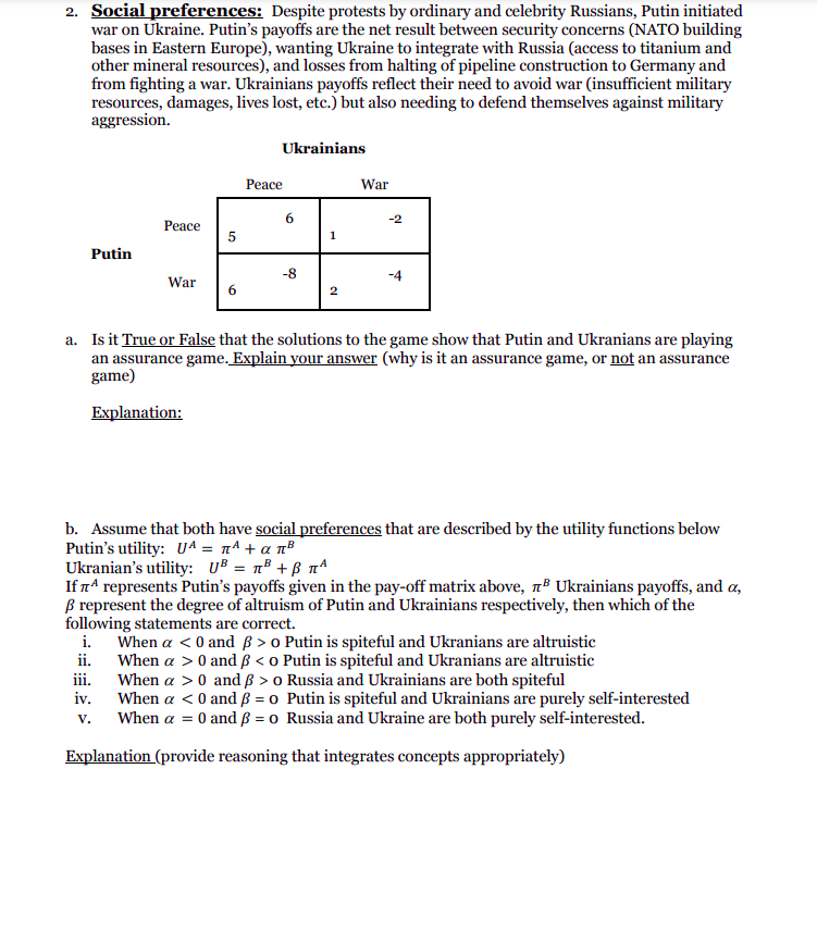 Solved 2. Social preferences: Despite protests by ordinary | Chegg.com