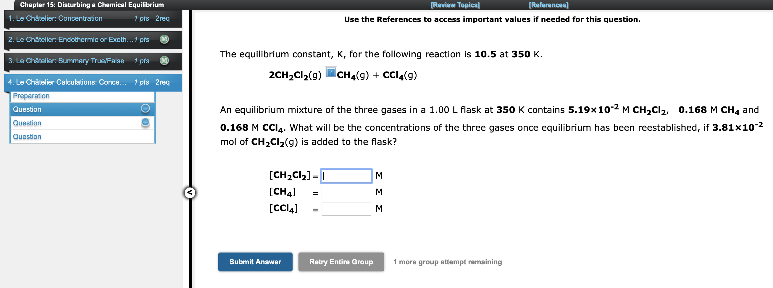 Solved Chapter 15: Disturbing a Chemical Equilibrium 1. Le | Chegg.com