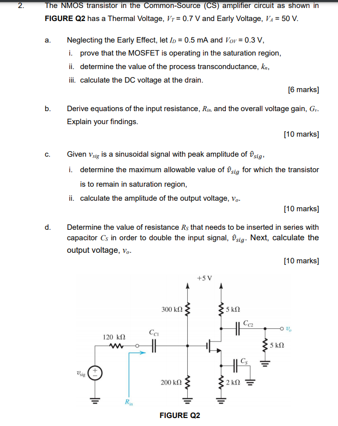 Solved 2. The NMOS transistor in the Common-Source (CS) | Chegg.com