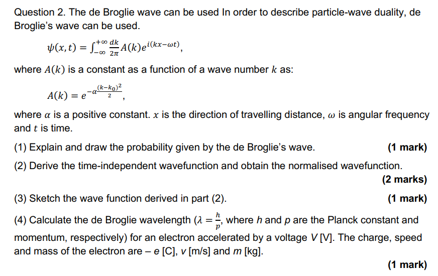 Solved Question 2. The de Broglie wave can be used In order | Chegg.com