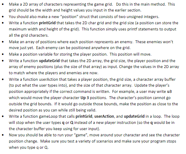 Solved - Make a 2D array of characters representing the game | Chegg.com