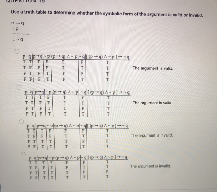 Solved Use A Truth Table To Determine Whether The Symbolic