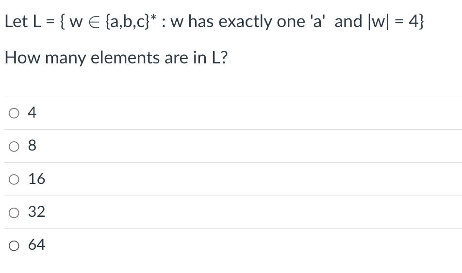 Solved Let L = { w E{a,b,c}* : w has exactly one 'a' and [w] | Chegg.com