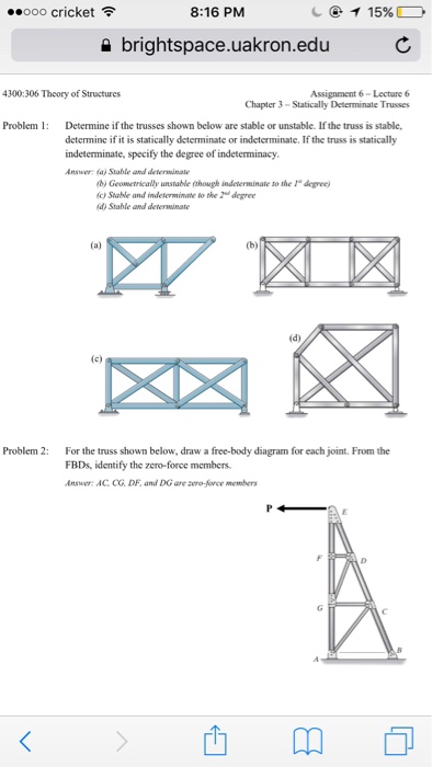 Solved Determine if the trusses shown below are stable or | Chegg.com