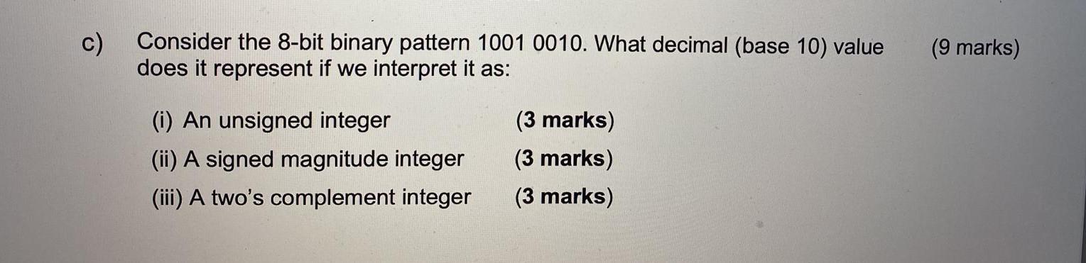 Solved C Consider The 8 Bit Binary Pattern 1001 0010 What 