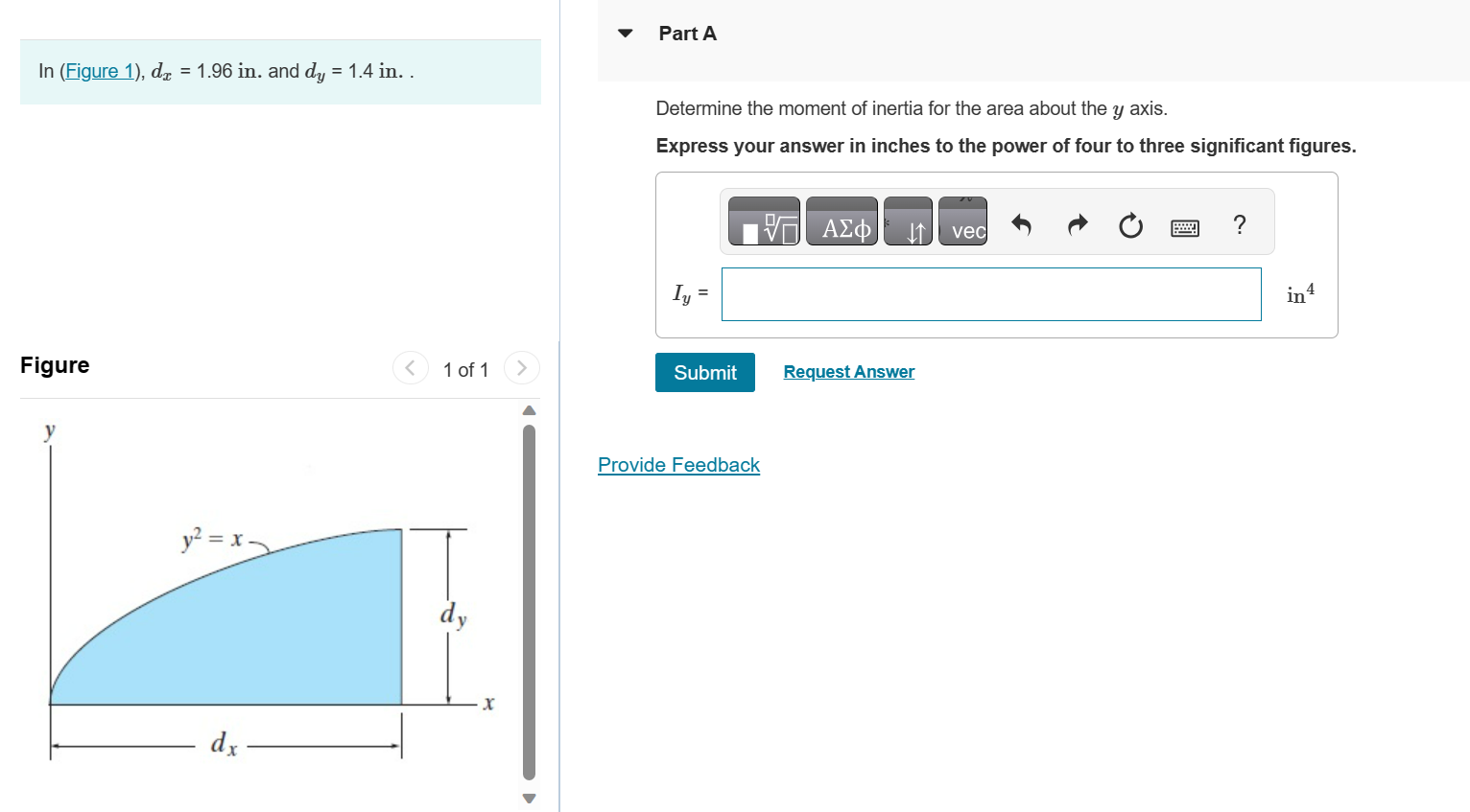 Solved In (Figure 1), dx=1.96in. and dy=1.4in. Determine the | Chegg.com