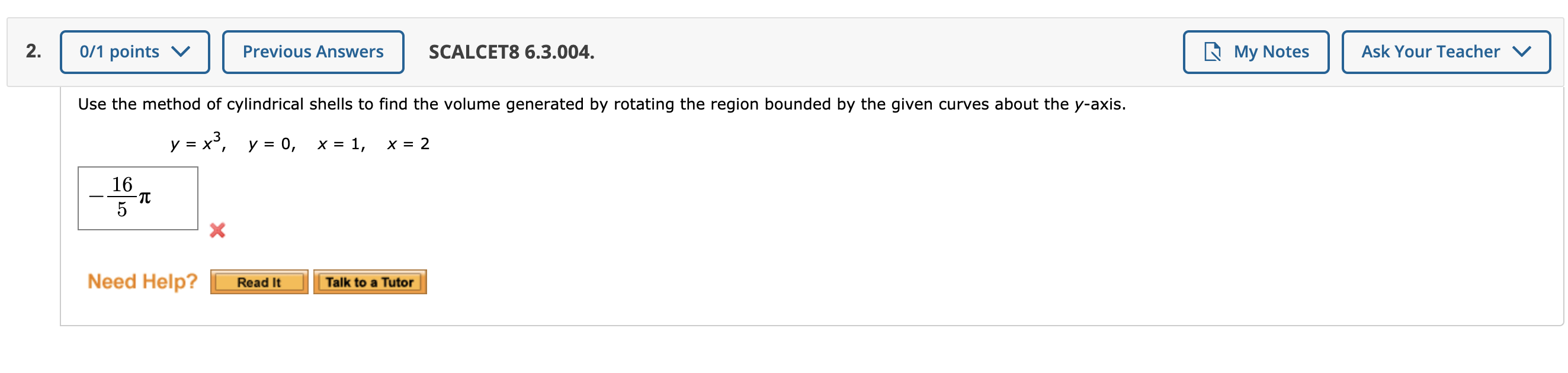 Solved 0/1 points v Previous Answers SCALCET8 6.3.004. My | Chegg.com