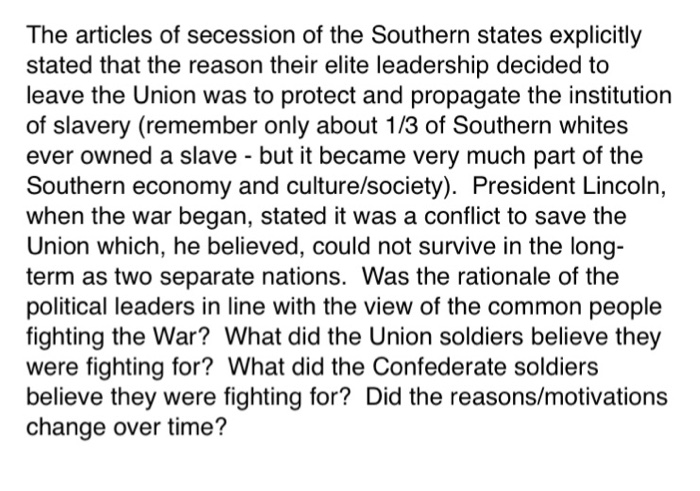 Solved The articles of secession of the Southern states | Chegg.com