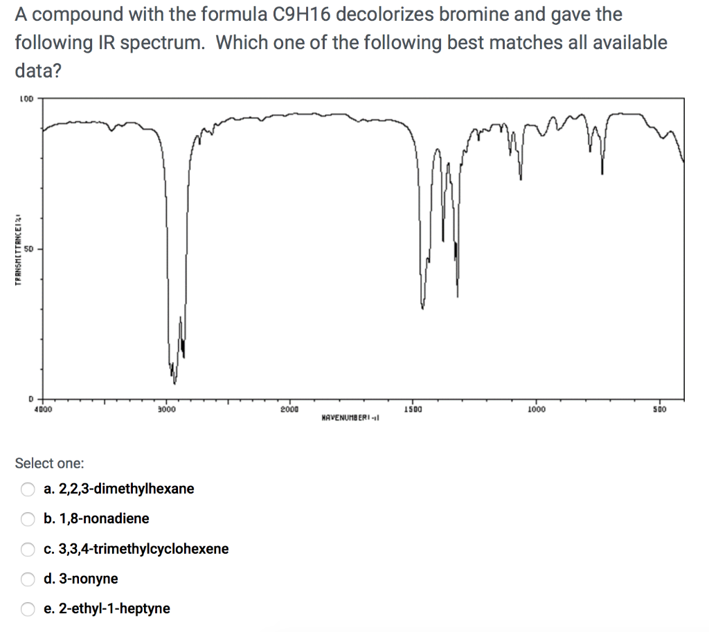 Solved A compound with the formula C9H16 decolorizes bromine | Chegg.com