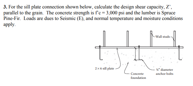 3. For the sill plate connection shown below, | Chegg.com
