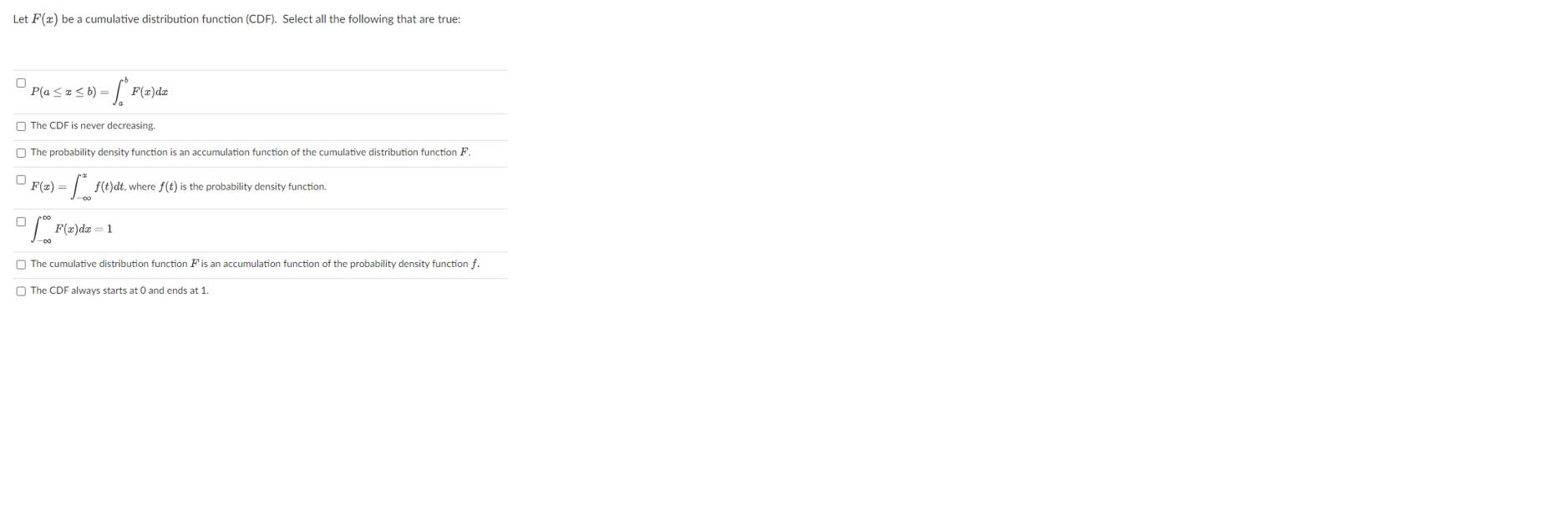 Solved Let F(x) be a cumulative distribution function (CDF). | Chegg.com