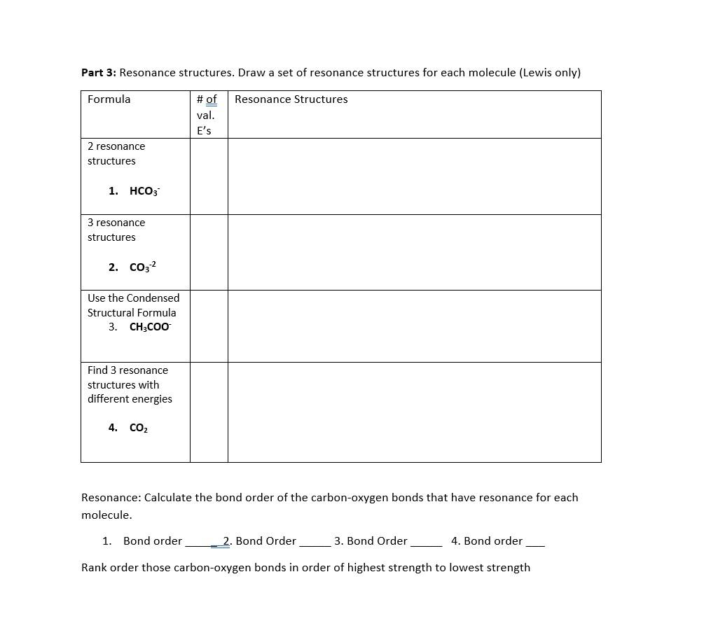 Solved Part 3: Resonance structures. Draw a set of resonance | Chegg.com