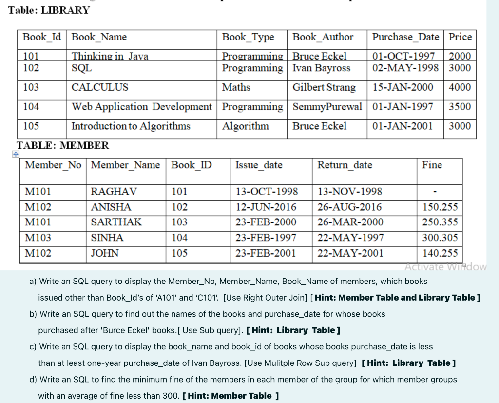 Solved Table: LIBRARY Book_Id Book_Name Book Type | Chegg.com