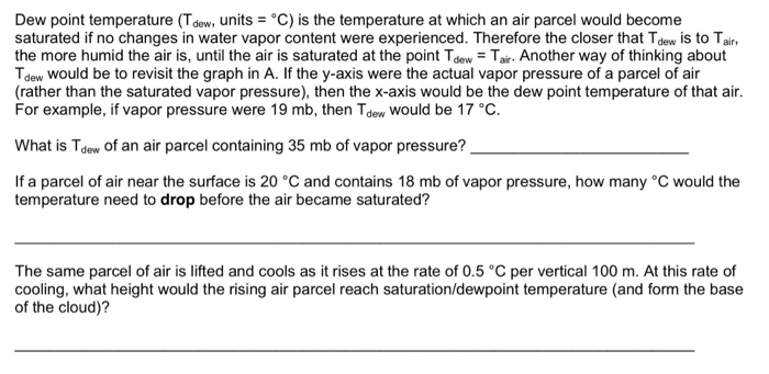 Solved Dew point temperature (Tdew, units C) is the | Chegg.com